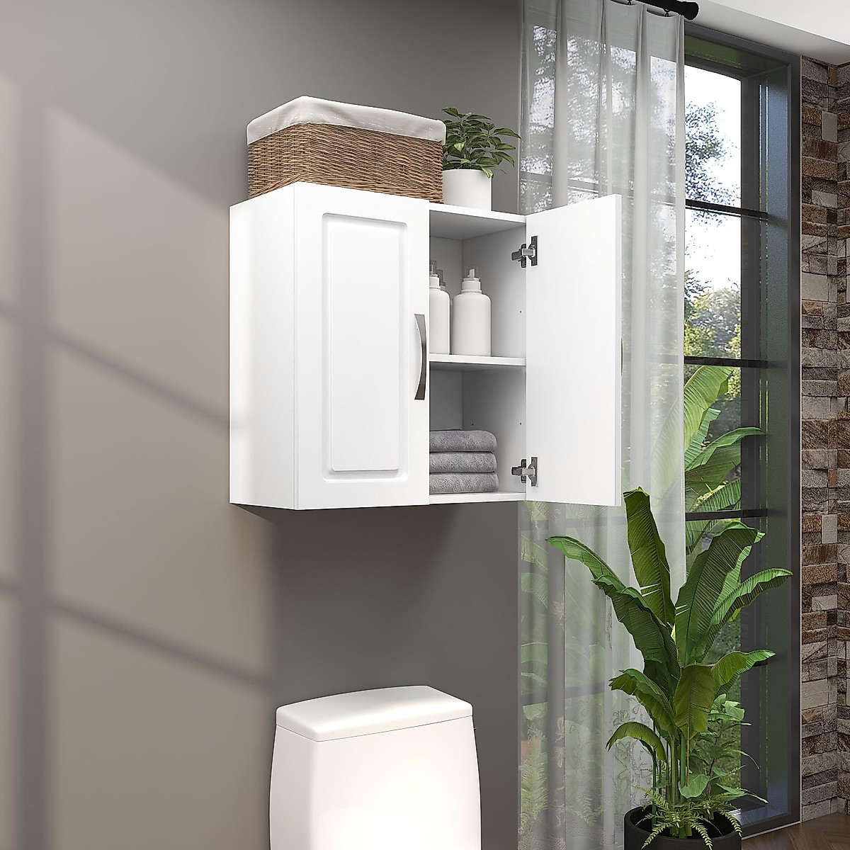 VANIRROR White Storage Cabinets, Bathroom Wall Cabinet Laundry Room Cupboard Over Toilet Space Storage Cabinet, Medicine Cabinet for Bathroom Kitchen with 2 Door and Adjustable Shelf