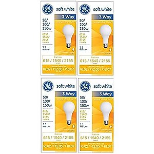 GE 97494 Lighting 50/100/150-Watt, 3-Way Light Bulb, Soft White, 4-Pack