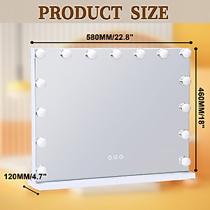 Vanity Mirror with Lights,Lighted Vanity Mirror with 15 Dimmable Bulbs for Dressing Room & Bedroom,3 Color Lighting,Modes Detachable 10x Magnification 360°Ratation (Off White-15 Bulbs)
