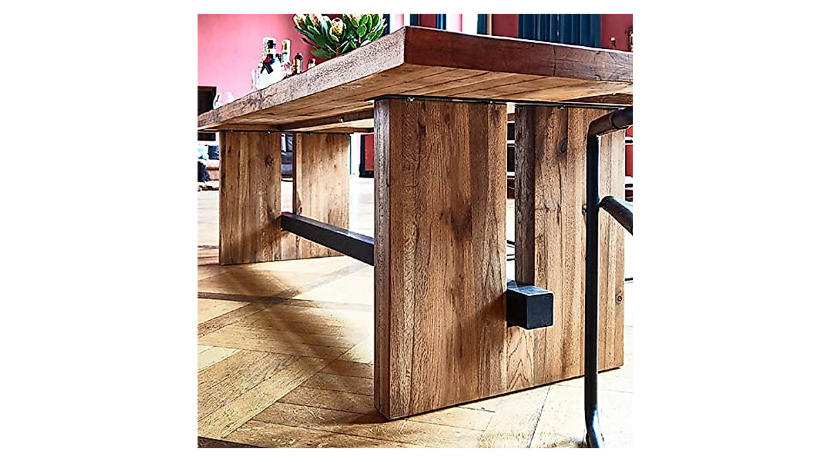 LAKIQ Farmhouse Solid Wood Dining Table - Modern Rectangle Design