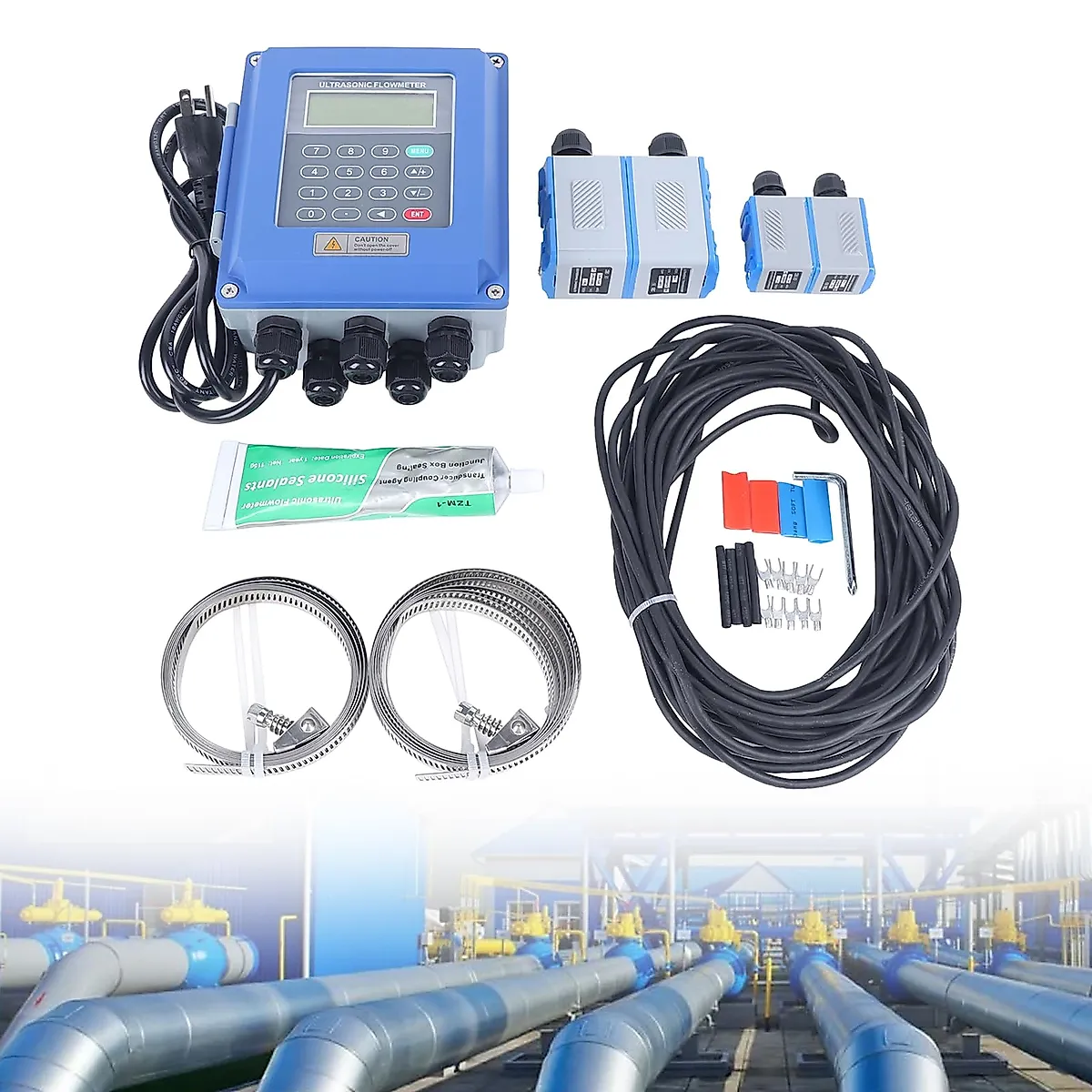 HYDIYGT Handheld Ultrasonic Flowmeter Clamp On Flow Meter Portable Liquid Flow Meter with TS-2，TM-1 Transducers for Copper and PVC Pipes