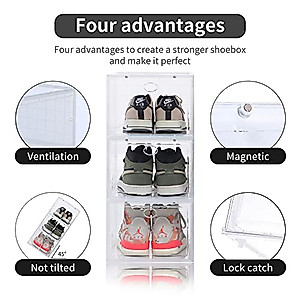 OMOPIN Shoe Boxes Clear Plastic Stackable, Drop Front Shoe Box, 6 Pack Shoe Storage Boexes, Sneaker Storage Shoe Containers for Size 12