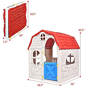 Costzon Kids Foldable Playhouse, Portable Game Cottage with Windows, Door, Realistic Home and Garden Play House, Gift for Toddler Boys Girls Indoor Outdoor