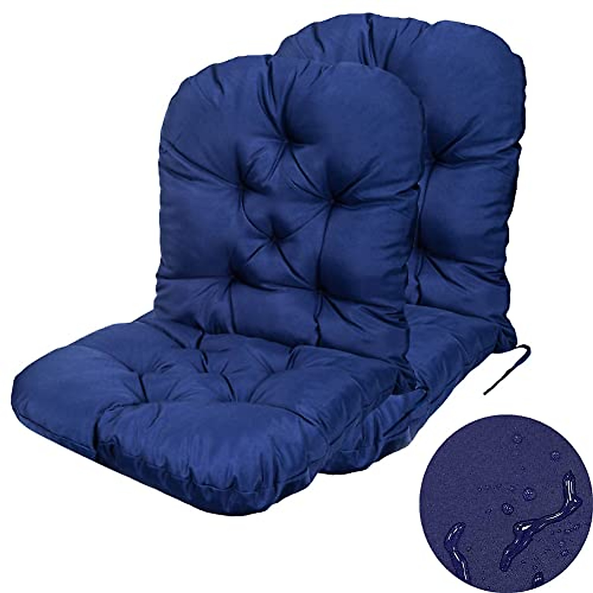 BOOMSHY Waterproof U-Shape Patio Chair Cushions Tufted Seat Cushions Replacement Seat Cushion for Rocking Chair Backyard Couch Sofa (Navy, 2)