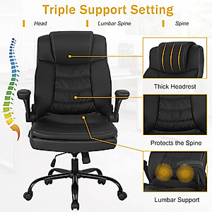 Ergonomic PU Leather Home Office Chair High Back Flip up Armrest Desk Computer Chair Adjustable Height Rolling Swivel Task Chair Modern Executive 250LBS Work Chair w/Lumbar Support for Adults(Black)