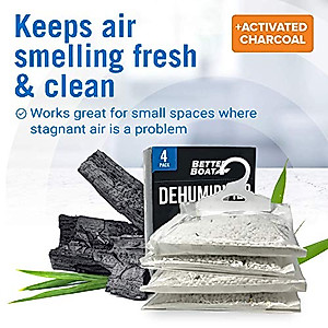 4 Packs Moisture Absorbers Boat Dehumidifier Moisture Absorber Hanging Bags and Charcoal to Get Rid of Smell & Remove Damp Musty Humidity Smell | Unscented Dry Basement Closet Home Car RV or Boating