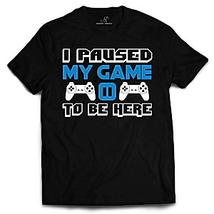 Market Trendz I Paused My Game to Be Here T Shirt Video Game Shirts for Men Blue on Black Medium