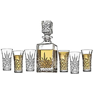 Godinger Mini Whiskey Decanter and Shot Glasses Barware Set - 10oz Decanter for Scotch Wine or Vodka - Dublin Collection
