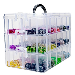 PUGED DND Dice Storage Box with Removable Dividers Polyhedral Dice Plastic Organizer Holding Up To 1200 Dices Craft Bead Compartment Container for Sewing, Jewelry, Art, DIY