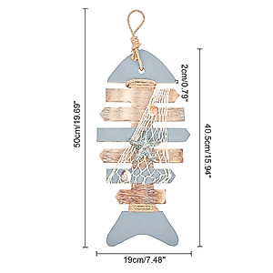 PH PandaHall 50cm/19 Inch Wooden Fish Wall Decor Beach Theme Home Decor Nautical Decoration Fish Bone Wall Decor with Starfish and Shells for Home Holiday House Garden Office Hotel Party, 1pc