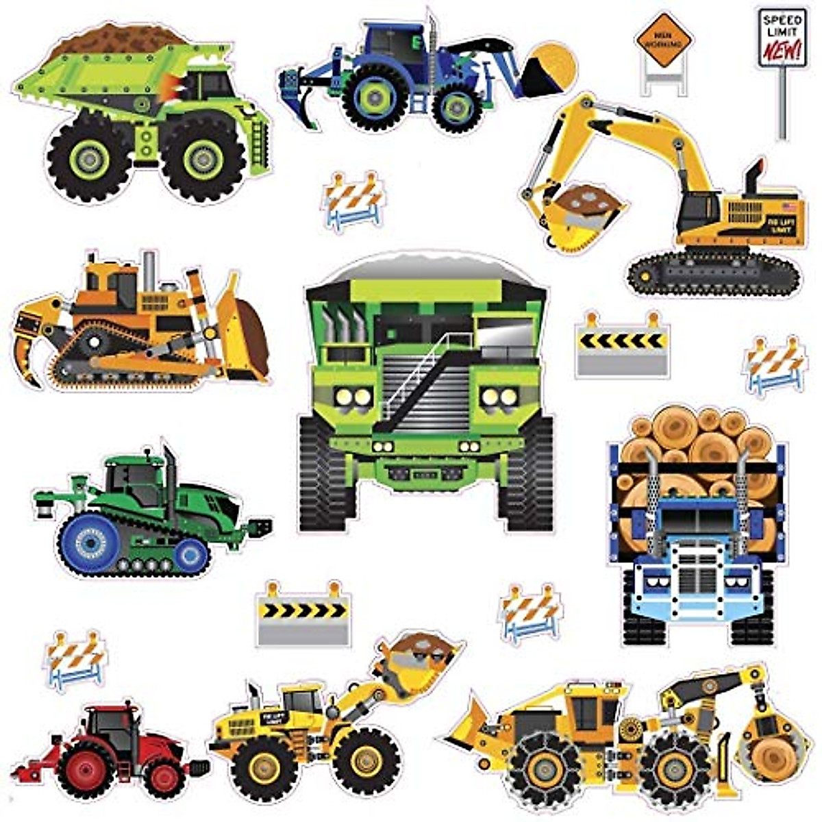 RoomMates SPD0003SCS New Speed Limit-Construction Vehicles Peel & Stick Wall Decals, Multi 10"x18"
