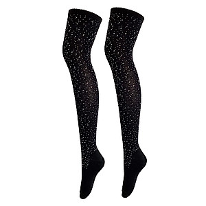 Over Knee Socks Women's Sparkle Rhinestone Stocking Long Casual Socks glitter High Boot Socks Black