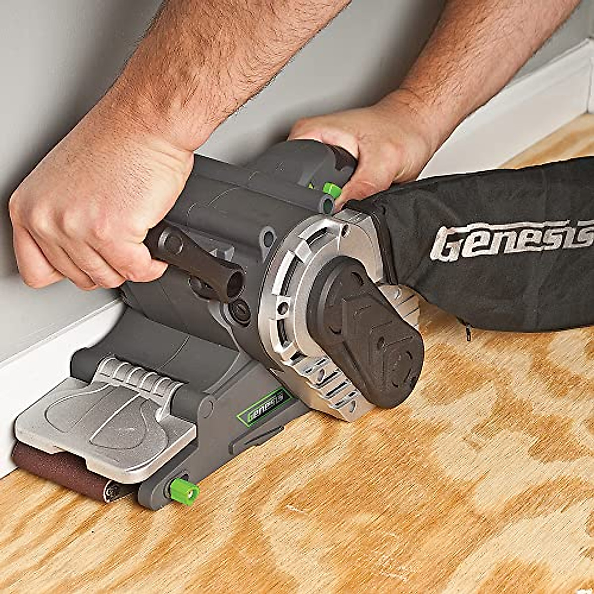 Genesis GBS321A Single Lever 3" x 21" Variable Speed Belt Sander with Adjustable Front Handle and Dust Collection Bag , Grey