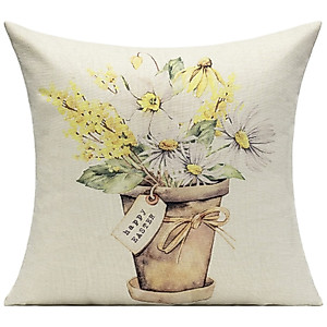 WOKANI Throw Pillow Covers 18x18 Set of 4 Easter Spring Bunny Rabbit Daisy Flowers Ladybug Decorative Cushion Cases Garden Home Décor for Patio Sofa Couch Chair Porch