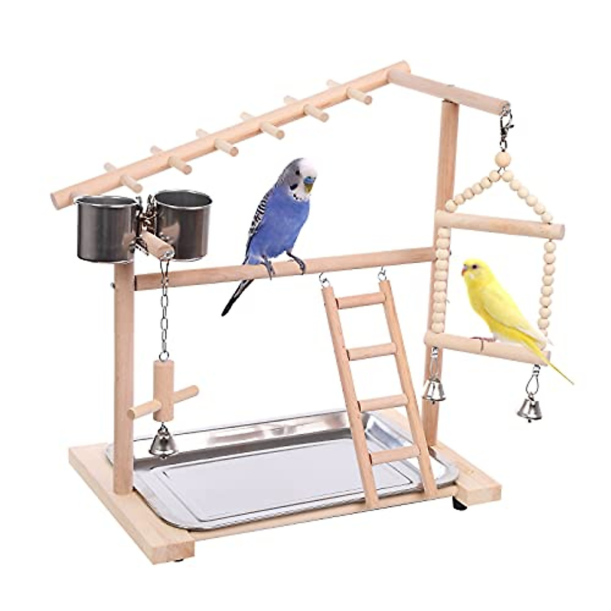 Bird Playground Birdcage Playstand Parrot Play Gym Parakeet Cage Decor Budgie Perch Stand with Feeder Seed Cups Ladder Hanging Swing Chew Toys Parakeets Conures Macaw Cockatiel Finch
