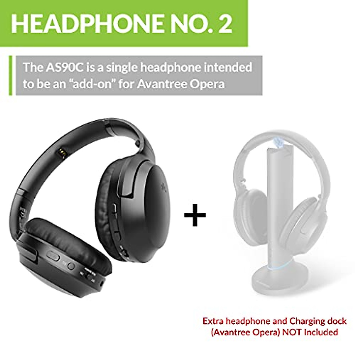 Avantree Aria 90C, a Second Pair of Bluetooth Headphones Opera Wireless TV Watching Set Dual Link, Comfortable 35 Hrs, Extra Loud (No Charging Dock Included, Single Headphone Only)