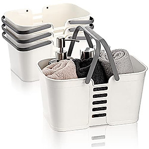 Yesland 4 Pcs Shower Caddy Basket - White Portable Plastic Organizer Storage Baskets with Handles Shower Caddy Bins Tote for Shampoo, Body Wash, Essentials, Makeup in Bathroom - 11.3 x 7 x 6.25 Inch