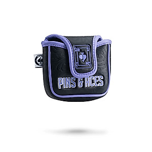 Pins & Aces Royal Flush Head Cover - Premium, Hand-Made Leather Headcover - Ace of Spades & Magnetic Closure, Tour Quality Golf Club Cover - Style and Customize Your Golf Bag Mallet (Black)