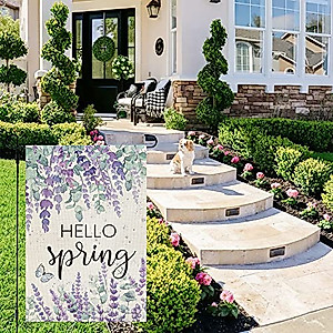 CROWNED BEAUTY Hello Spring Garden Flag Floral 12x18 Inch Double Sided for Outside Burlap Small Yard Holiday Decoration CF745-12