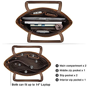 S-ZONE Vintage Genuine Leather Tote Bag for Women Large Handbag Shoulder Purse