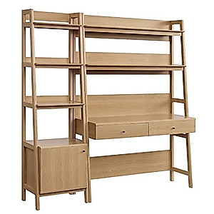 Modway 2-Piece Home Office Desk and Bookshelf Display Case in Oak