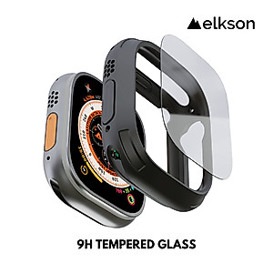 elkson Made for Apple Watch Ultra 2 1 Bumper Case 49mm Screen Protector Tempered Glass, Quattro Max Series Rugged for iWatch, Military Grade Durable Protective Cover, Flexible Shock Proof, Orange