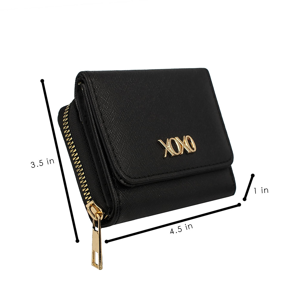 XOXO Women’s Wallet Mini Black Saffiano Zip Around Graffiti Print Indexer With Chain Crossbody Strap