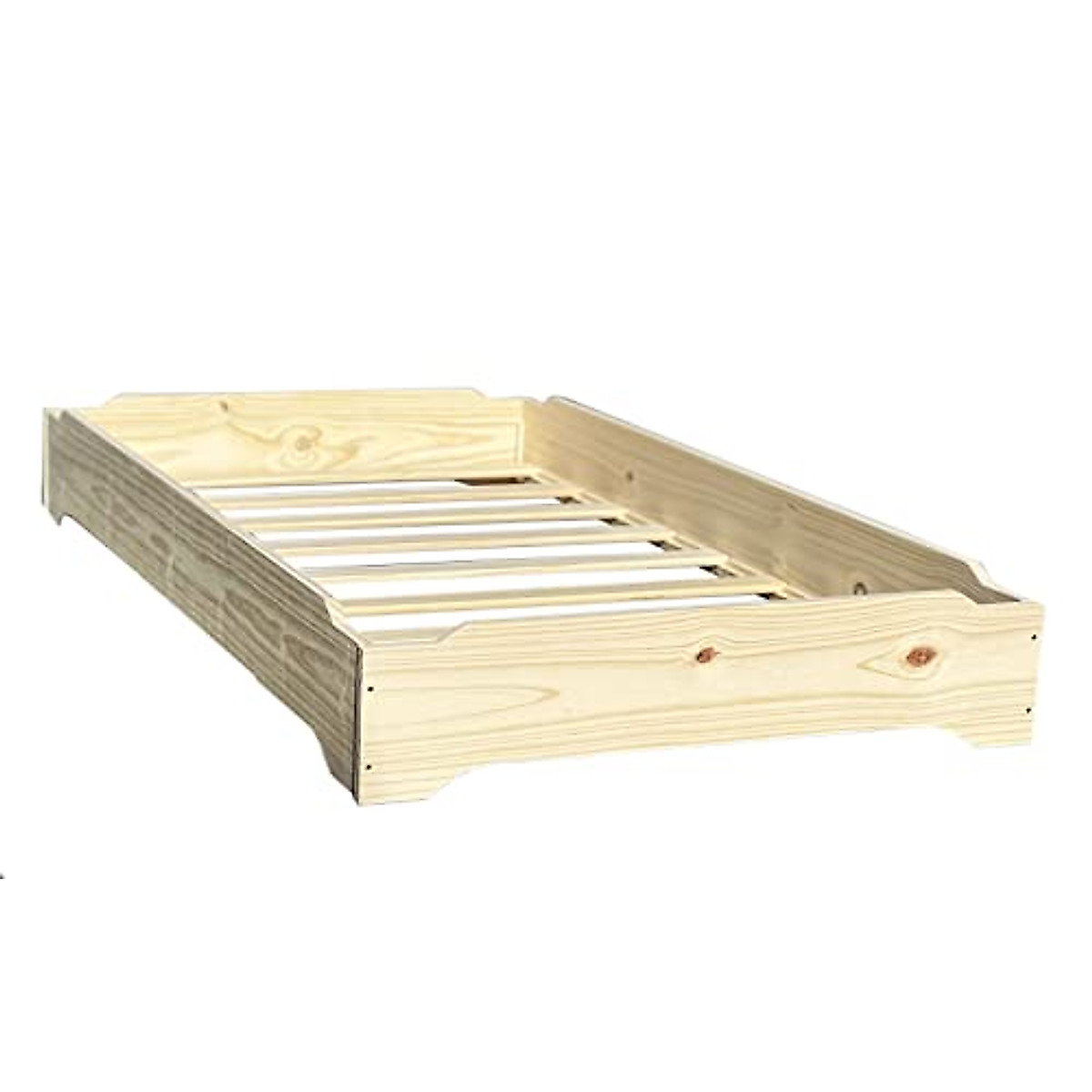 Stackable Bed - Single Bed - Twin Wooden Bed Floorbed Frame Unfinished -Easy to Assemble Solid Pine Wooden Bed Frame