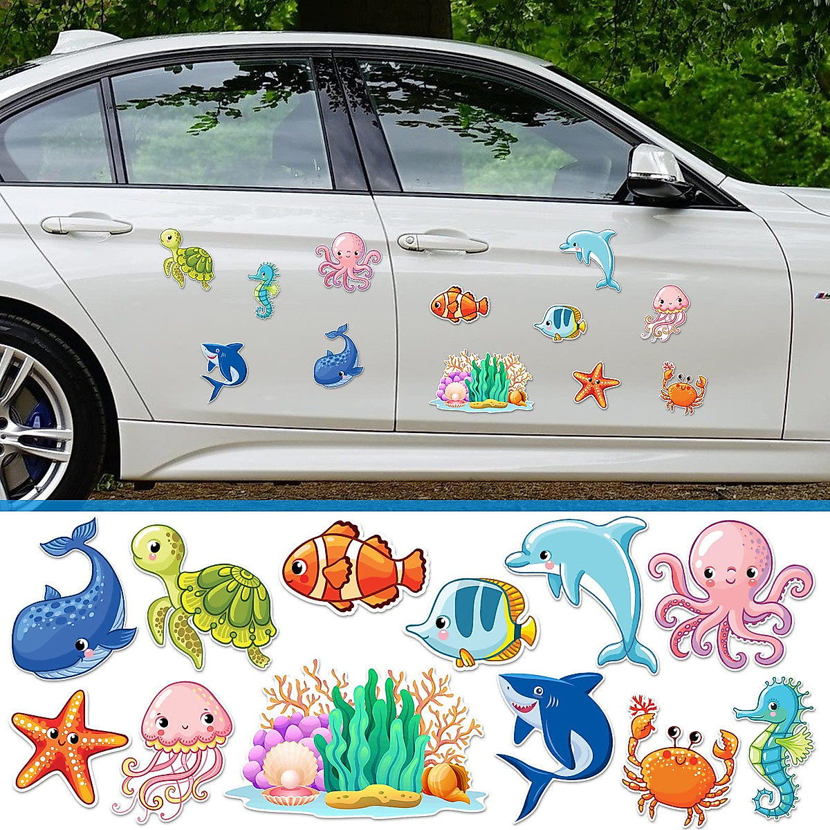 12 Pcs Cruise Door Decorations Magnetic Ocean Sea Animal Car Magnets Fish Cruise Door Magnet Stickers Cruise Door Decorations Turtle Crab Fridge Decor for Carnival Cruise Refrigerator Door