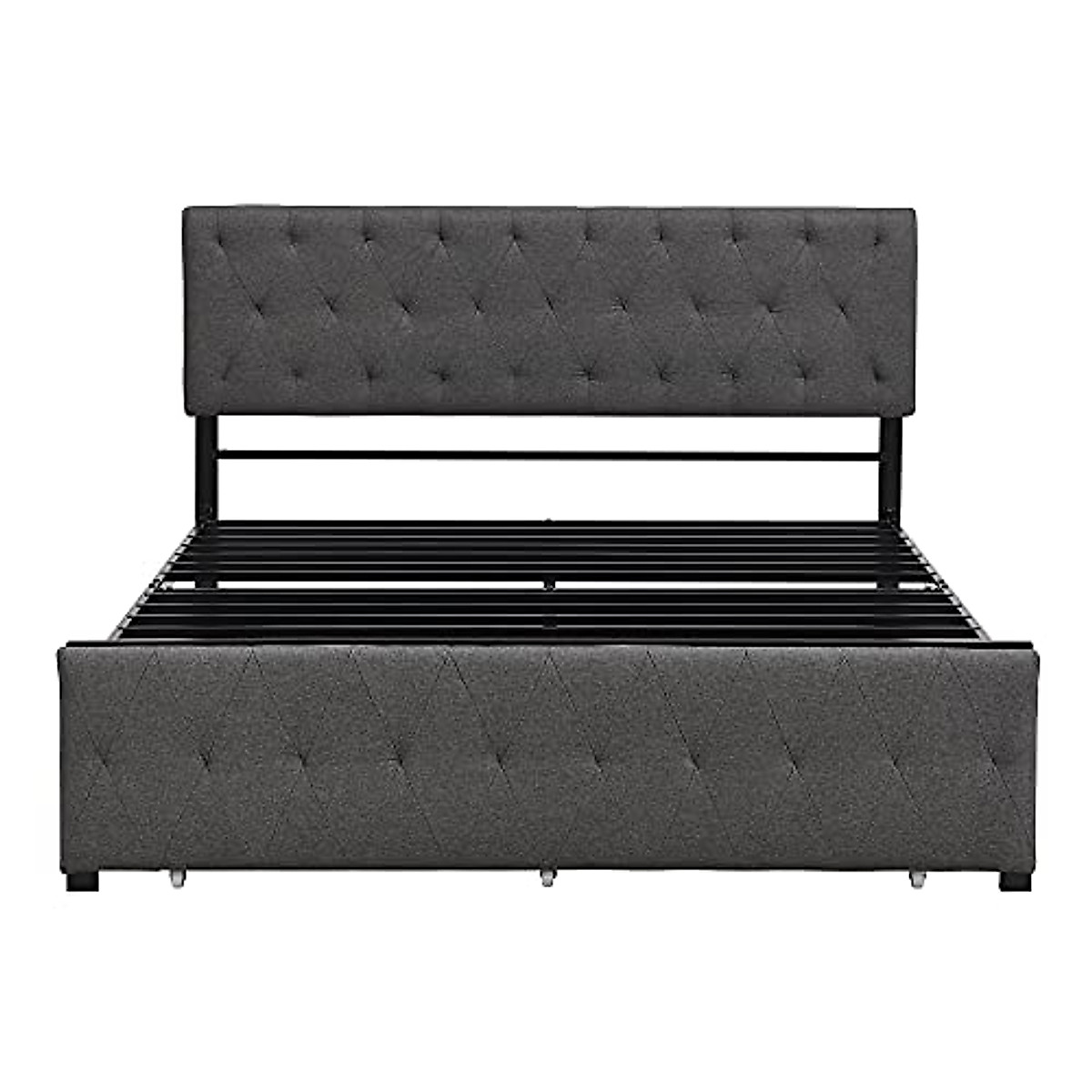 TARTOP Queen Size Upholstered Platform Bed with Storage Drawer, Metal Queen Bed Frame with Headboard，No Box Spring Required，Gray