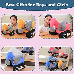 ELAINREN Boys Cool Excavator Stuffed Truck Toy Simulation Yellow Excavator Plush Car Cartoon Construction Excavator Plushie Gifts/26x23cm