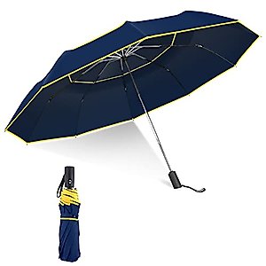 Kalolary Extra Large Golf Umbrella Automatic Open Folding Umbrella Windproof Compact Large Double Canopy Umbrella Travel Folding Umbrella Strong Oversized Rain Umbrellas for Home Family Use (Blue)
