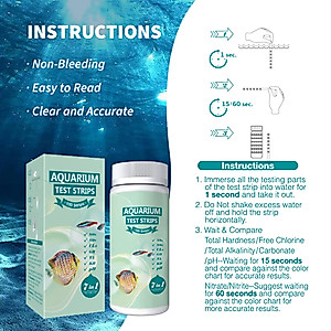 SpringSmart 7 in 1 Aquarium Test Strips Kit - 100 Strips Use for Freshwater Fish Tank, Fish Pond, Accurate & Fast Testing pH/Nitrite/Nitrate/Chlorine/Carbonate/Total Alkalinity/Hardness