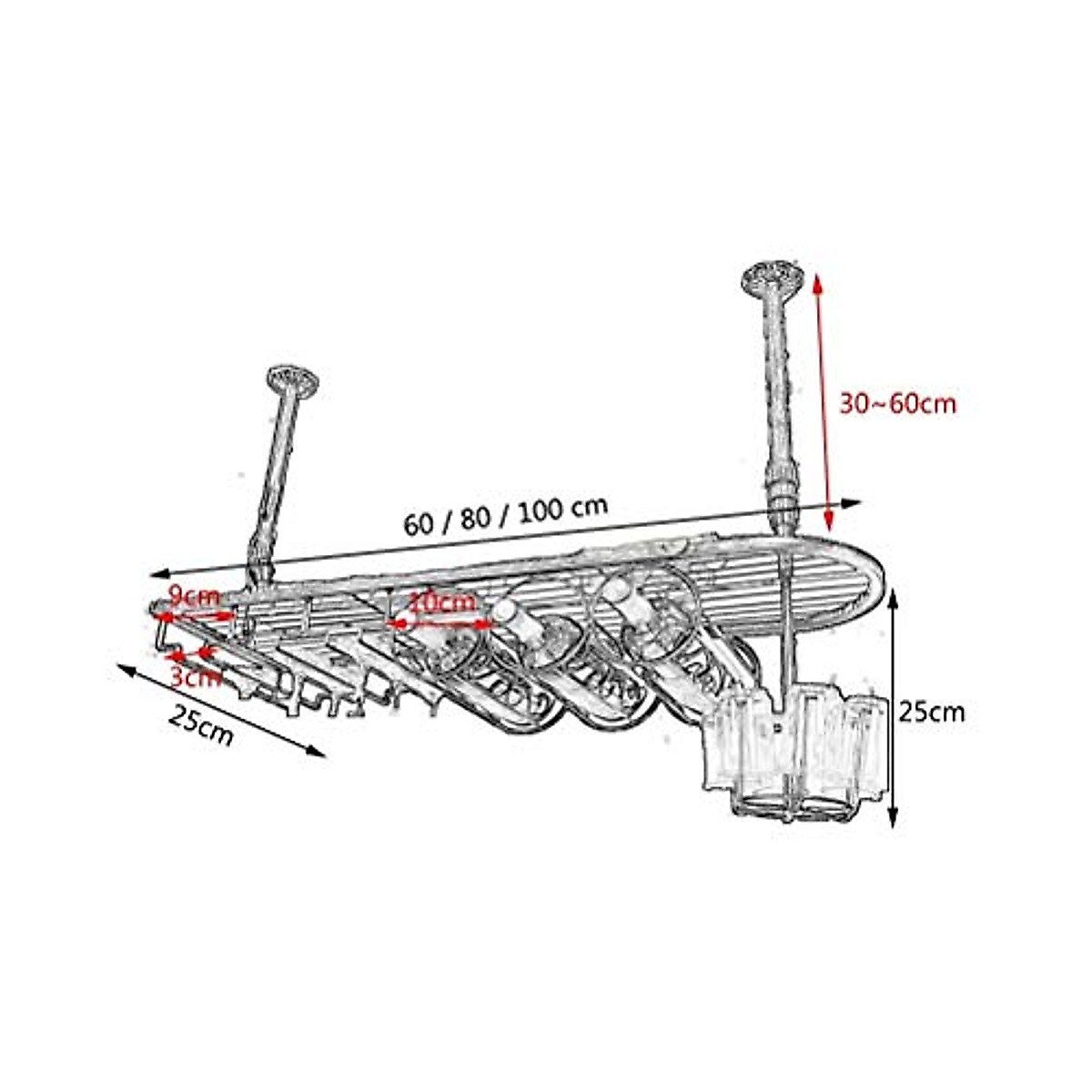 Retro Iron Wine Rack Adjustable Creative Simplicity Wall-Mounted Bar Glass Shelf Home Decoration J1122, PIBM, s