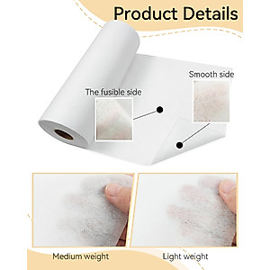 FIVEIZERO Medium Weight Iron-On Non-Woven Fusible Interfacing: 12inch" x 30yd Medium Weight Non-Woven Interfacing Iron On Polyester Single-Sided Interfacing for DIY Crafts Supplies