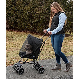 Pet Gear Travel Lite Plus Stroller, Compact, Easy Fold, No Assembly Required, Large Wheels for Cats and Dogs up to 15 pounds, 3 Colors