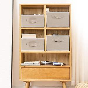 JAKAGO Fabric Storage Bins set of 4 Storage Baskets with Handle Foldable Closet Organizer for Clothes Towel Toys Books Collapsible Clothing Container for Shelves Bedroom Playroom (High-Beige)