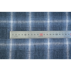 Navy Blue Linen Gradation Plaid Fabric | Versatile Fabric Material - Ideal for Sewing, Crafts and Home Decor