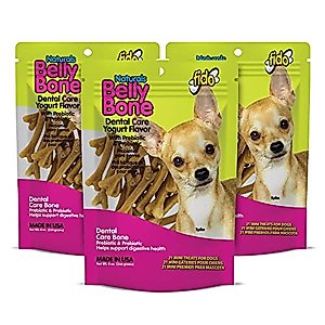 Fido Belly Bones for Dogs, Yogurt Flavored Mini Dog Dental Treats - 21 Treats Per Pack (3 Pack) - for Small Dogs (Made in USA) - Plaque and Tartar Control for Fresh Breath, Digestive Health Support