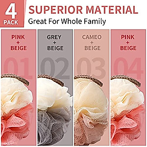 FARMOGA Bath Loofah Sponge Body Scrubber Shower Sponge Exfoliating Mesh Pouf Shower Ball Bath Sponges for Women and Men Bathing Accessories (4Pack 50G Dual Color)
