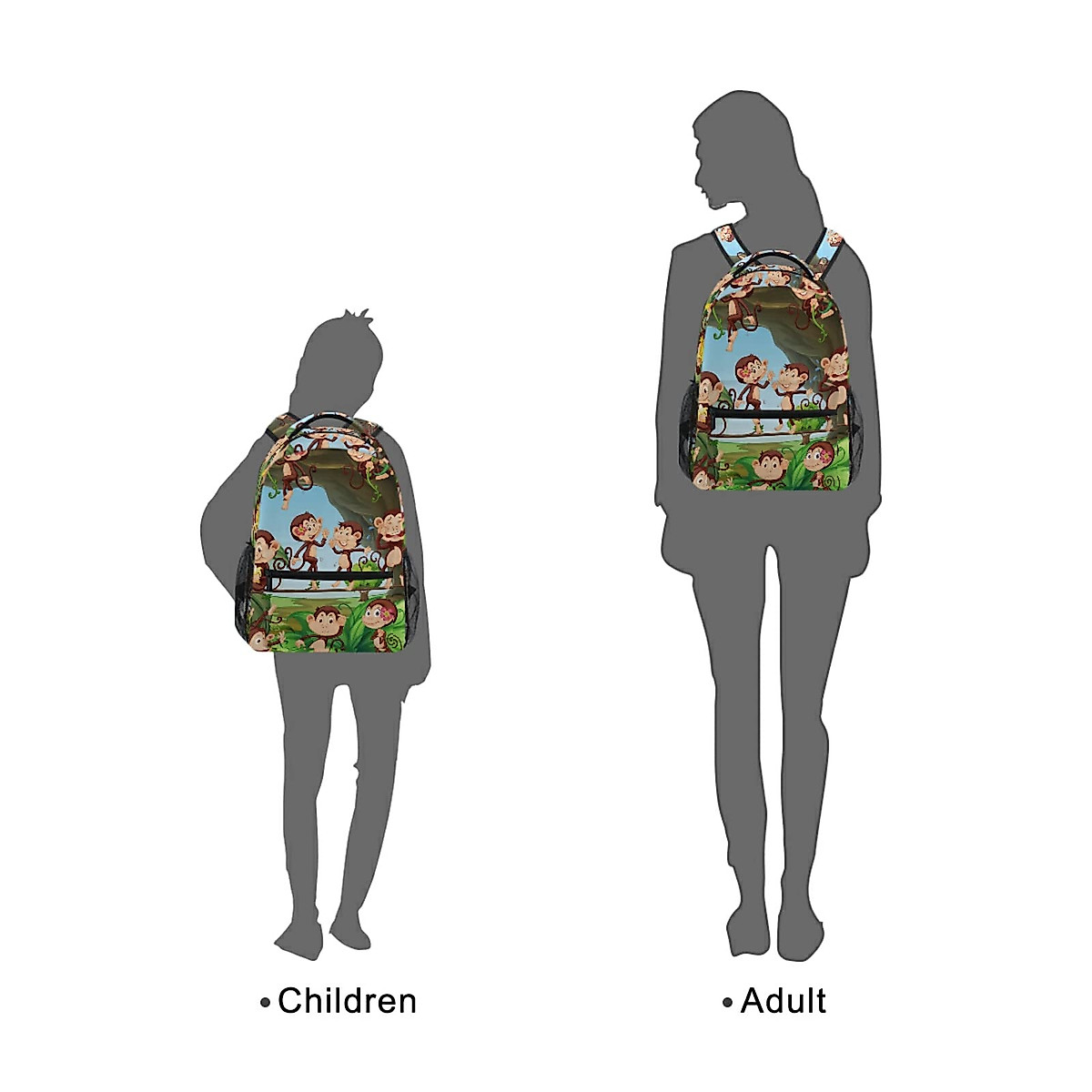 Funny Animal Monkey Banana School Backpack for Teens Girls Kids Boys, Tropical Forest Women Men Adult 15 in Laptop Backpack Casual Elementary Student College Bookbag Travel Hiking Camping Daypack