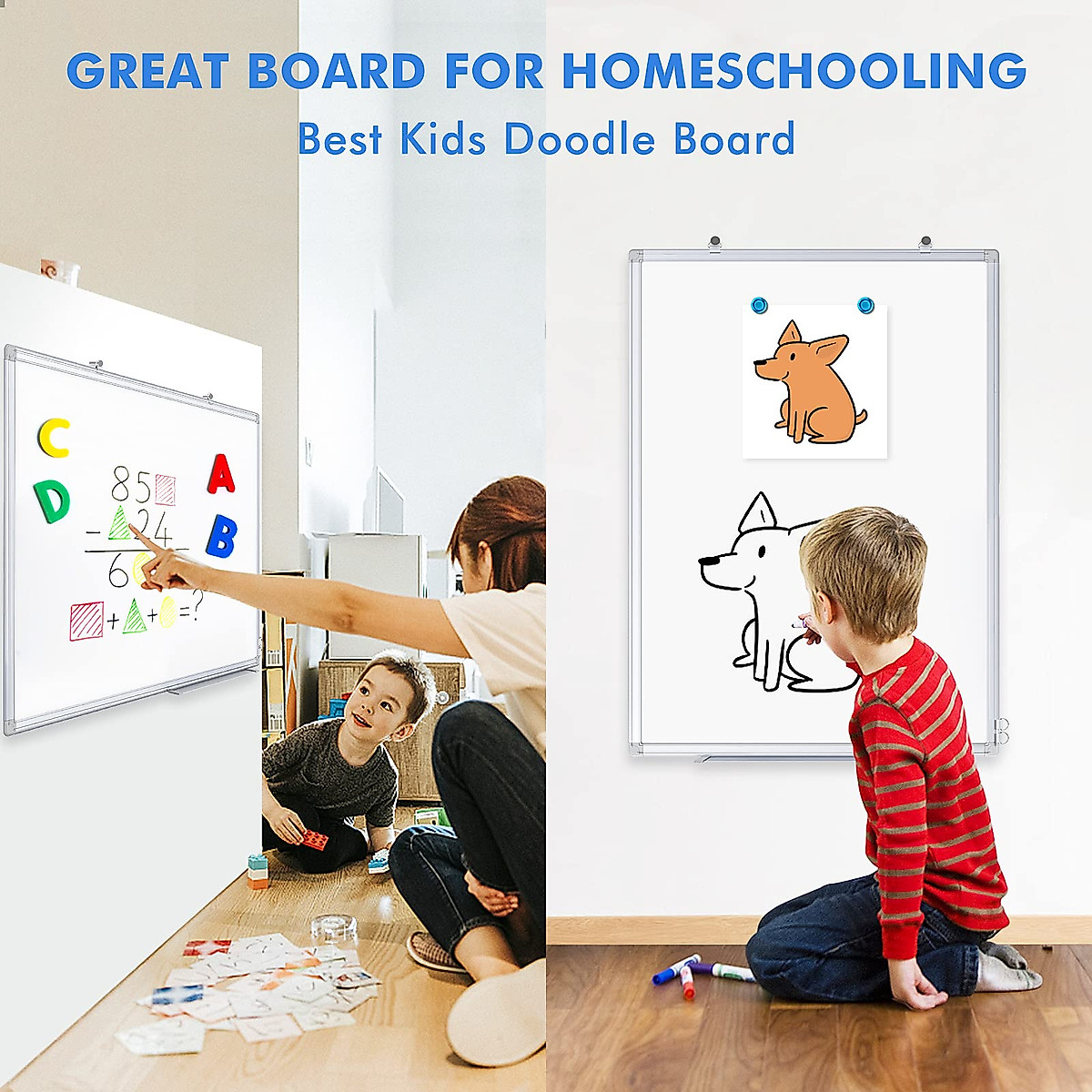 Magnetic White Board 24 x 18 Dry Erase Board Wall Hanging Whiteboard with 3 Dry Erase Pens, 1 Dry Eraser, 6 Magnets, 2' x 1.5' Message Scoreboard for School Home Office