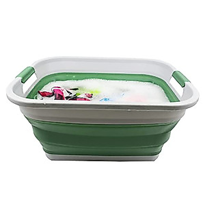 SAMMART 36L (9.5 gallon) Collapsible Plastic Laundry Basket-Foldable Pop Up Storage Container/Organizer-Space Saving Hamper, Water capacity: 28L(7.4 gallon) (1, Grey/Dark Sea Green)