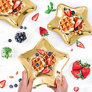 Tlence 100PCS Star Shape Paper Plates, 9.5 Inches Disposable Pentagram Dinnerware, Gold Twinkle Star Paper Tableware Set for Dessert, Birthday Graduation Wedding Halloween Christmas Supplies