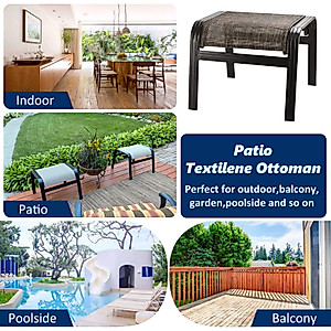 Deugold Outdoor Patio Foot Rest Ottoman Seat Textilene Portable Metal Footstool Portable Patio Chairs 2 Set Brown