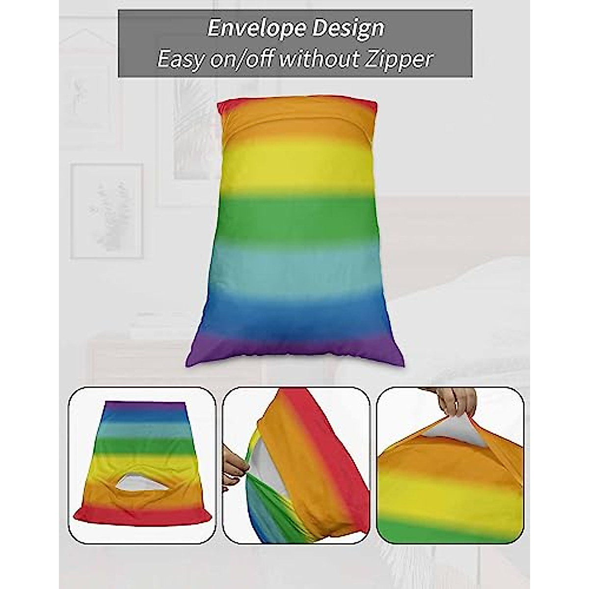 Edwiinsa Rainbow Stripes Pillow Covers King Standard Set of 2 Bed Pillow, Modern Colorful Striped Aesthetics Plush Soft Comfort for Hair/Skin Cooling Pillowcases with Envelop Closure 20''x36''