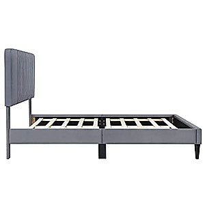 Harper & Bright Designs Full Size Upholstered Platform Bed for Boys Girls Kids Adults, No Box Spring Needed for Boys Girls Kids Adults, Velvet Fabric,Gray