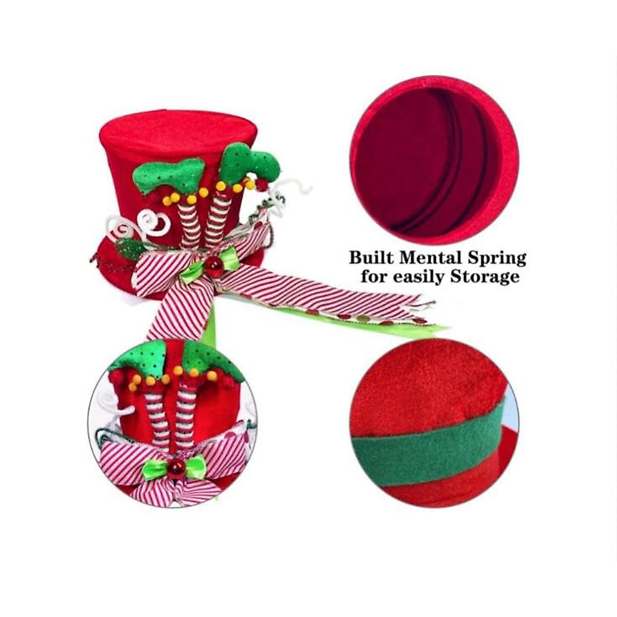 1 PCS Christmas Tree Topper Hat with Buffalo Plaid Bow Ribbon Christmas Tree Topper Christmas Decorations Christmas Tree Ornaments for Xmas Tree Home Desktop Holiday Decorations G