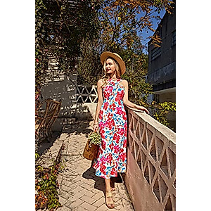 2023 Women's Summer Halter Neck Flowy A Line Floral Maxi Long Dresses Multicolor S
