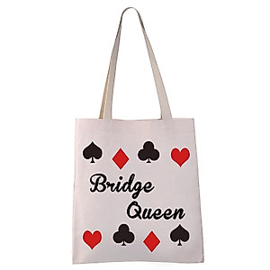 VAMSII Bridge Players Tote Bag Bridge Queen Shoulder Bag Bridge Card Gifts for Bridge Players Bridge Lovers Gift (Bridge Queen Tote)